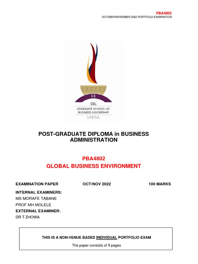 PBA4802 Oct-Nov 2022 Portfolio Examination | PDF