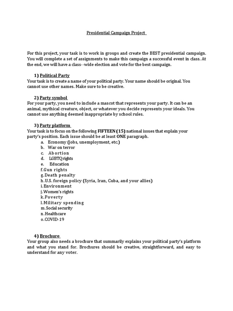 Madison Taylor - Presidential Campaign Project Assignment | PDF ...