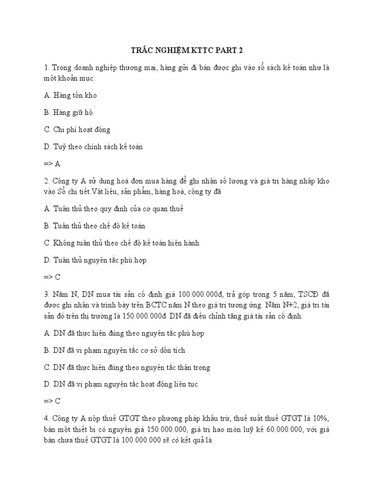 TRẮC NGHIỆM KTTC PART 2 | PDF