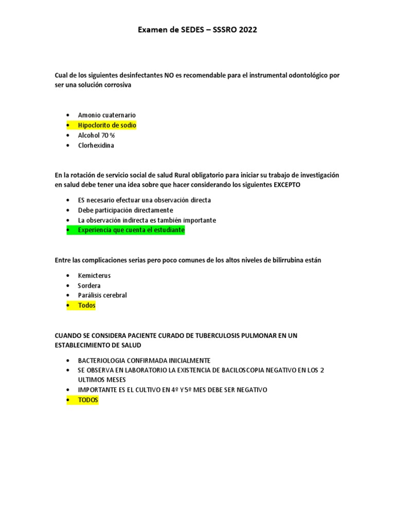 Examen de SEDES 2022 y 2021 | PDF | Ciencias de la Salud | Especialidades Medicas