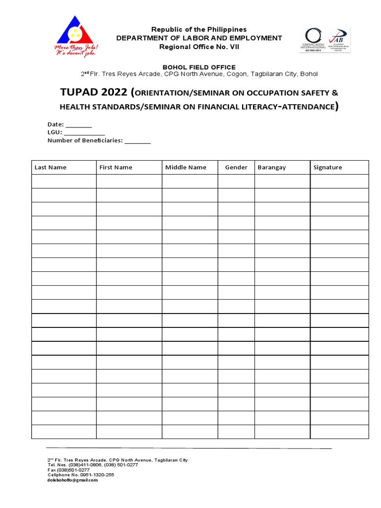 TUPAD 2022 Attendance Record Template | PDF