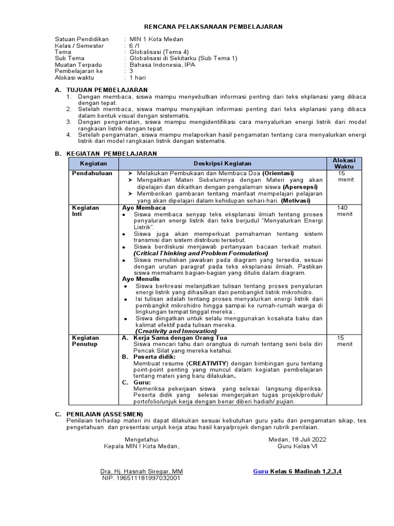 RPP Kelas 6 Tema 4 Subtema 1 Pembelajaran 3 | PDF