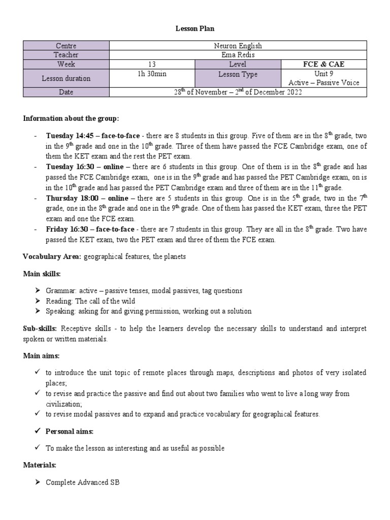 Lesson Plan Sapt 13 FCE & CAE | PDF | Question | Cognition