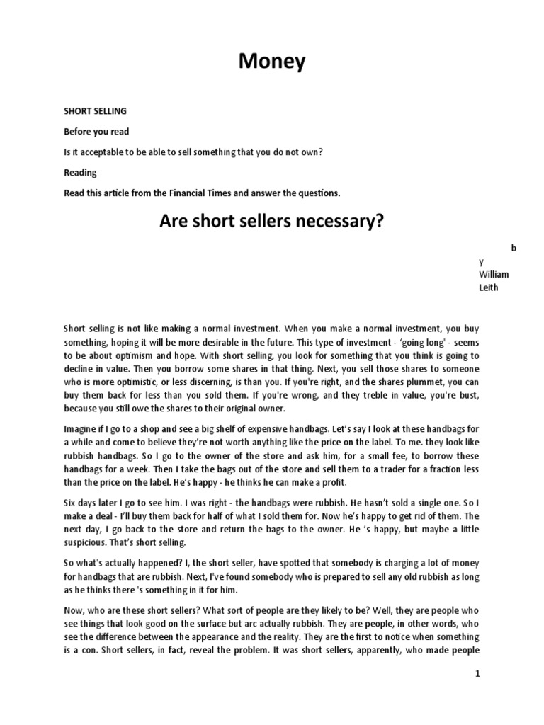 U 6 Short Selling | PDF | Short (Finance) | Prices