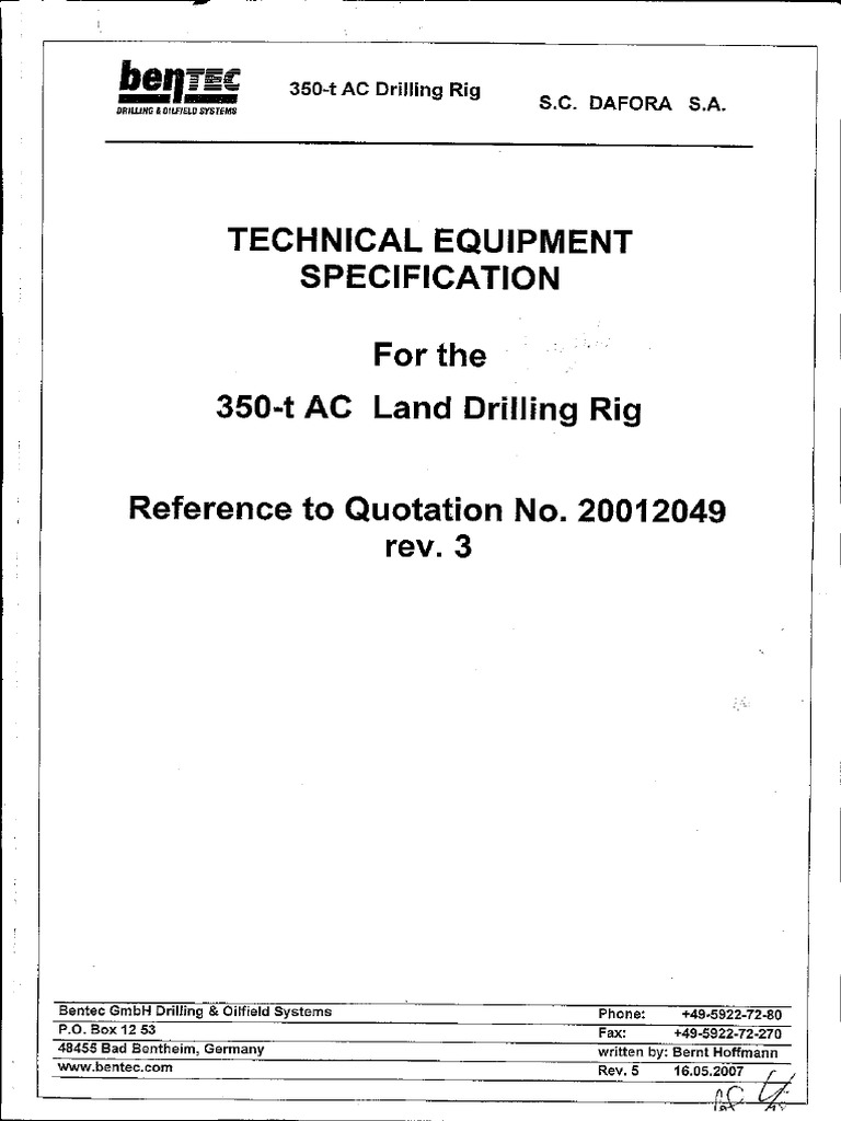 Tech Spec Drilling Rig DAFORA | PDF