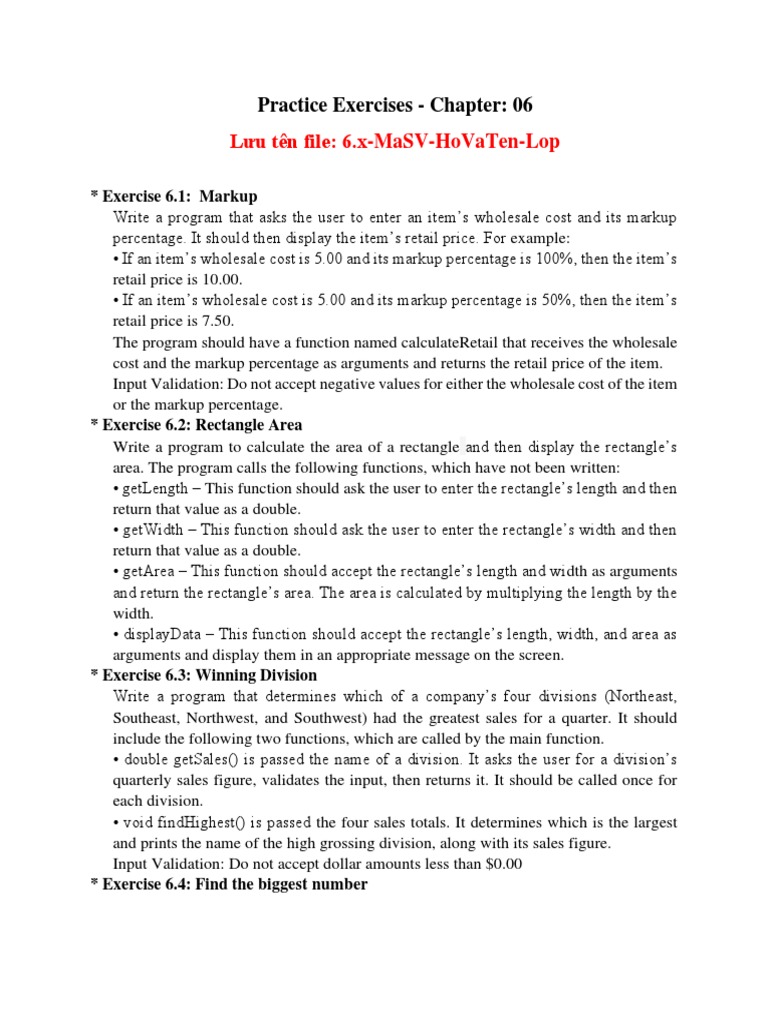 Exercises - Chapter - 06 | PDF | Parameter (Computer Programming) | Numbers