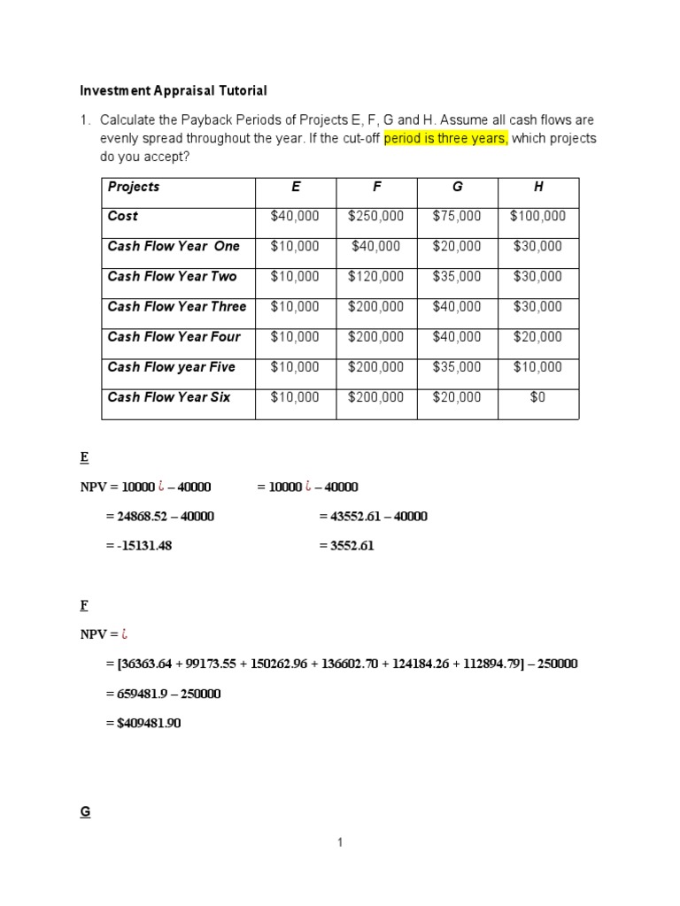 Investment Appraisal Tutorial | PDF | Net Present Value | Capital Budgeting