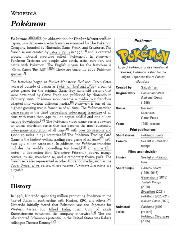 Pokémon - Wikipedia | PDF | Pokémon | Nintendo
