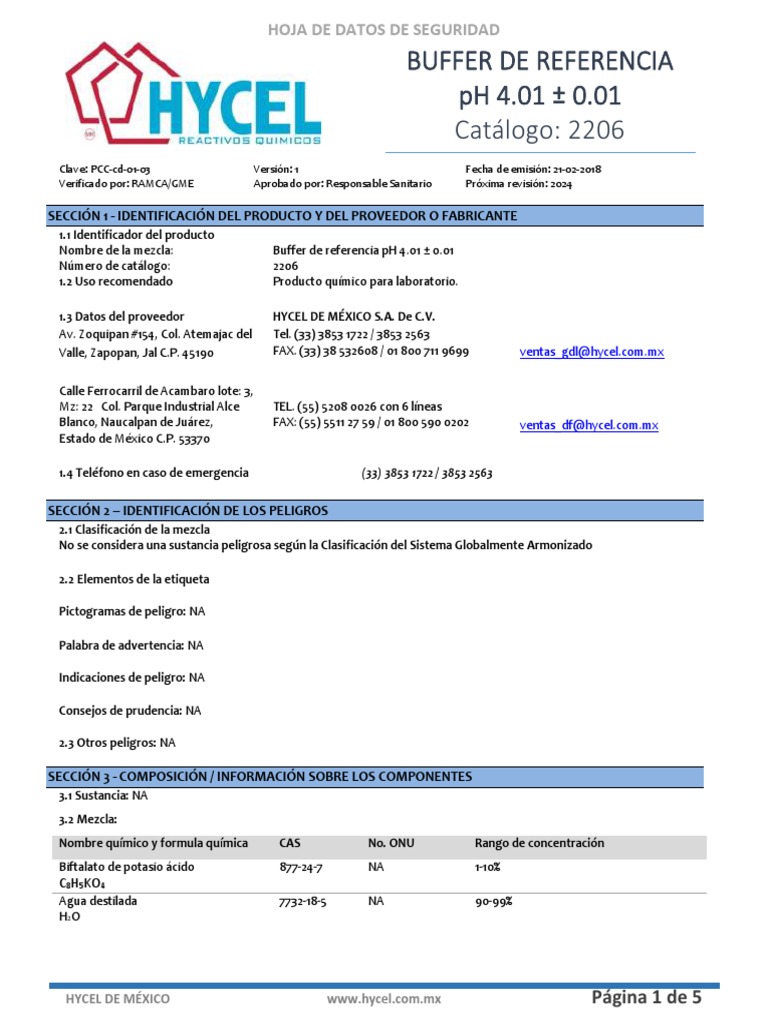 Buffer de Referencia PH 4 | PDF | Agua | Residuos
