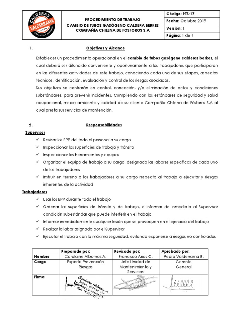 PTS Cambio Tubos Gasógeno Caldera Berkes | PDF | Soldadura | Construcción