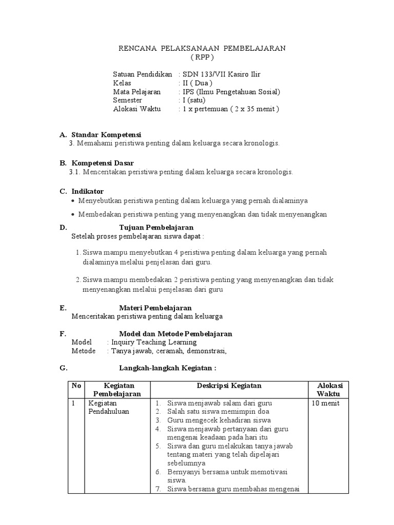 RPP Kelas 2 SD - Ips | PDF