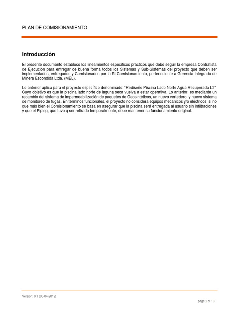 L2PCLS-630-CG-PLN-41001 (PDF) - 1 (Plan de Comisionamiento) | PDF | Agua | Piscina