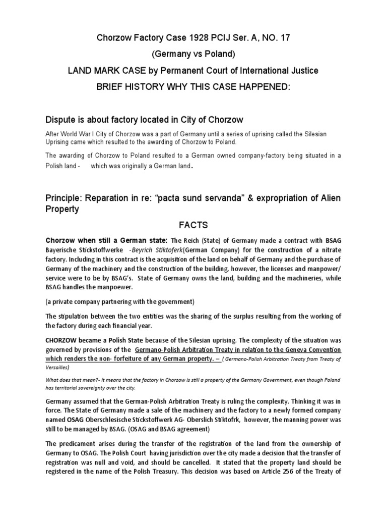 Chorzow Factory 1 | PDF | Treaty | International Law