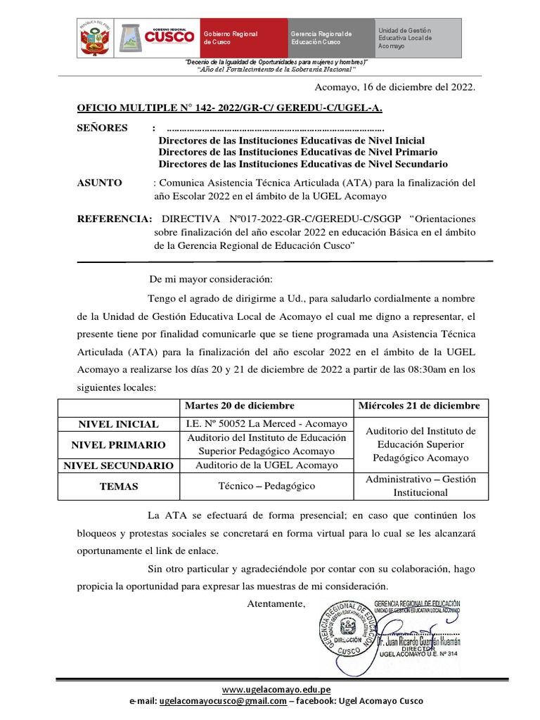 Oficio Multiple #142-2022 | PDF