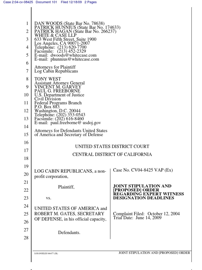 Joint Stipulation and (Proposed) Order Regarding Expert Witness ...