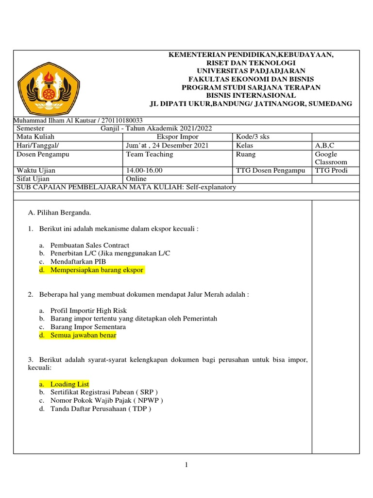 UAS Eksim - 270110180033 - Muhammad Ilham Al Kautsar | PDF