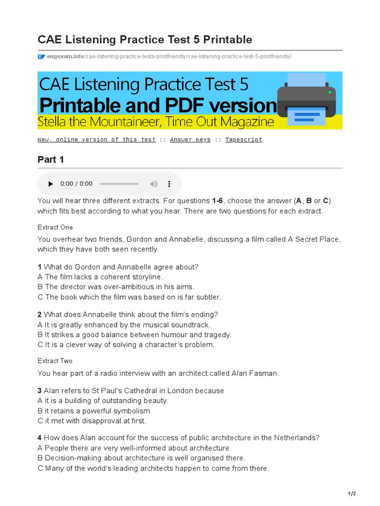 Engexam - info-CAE Listening Practice Test 5 Printable | PDF ...