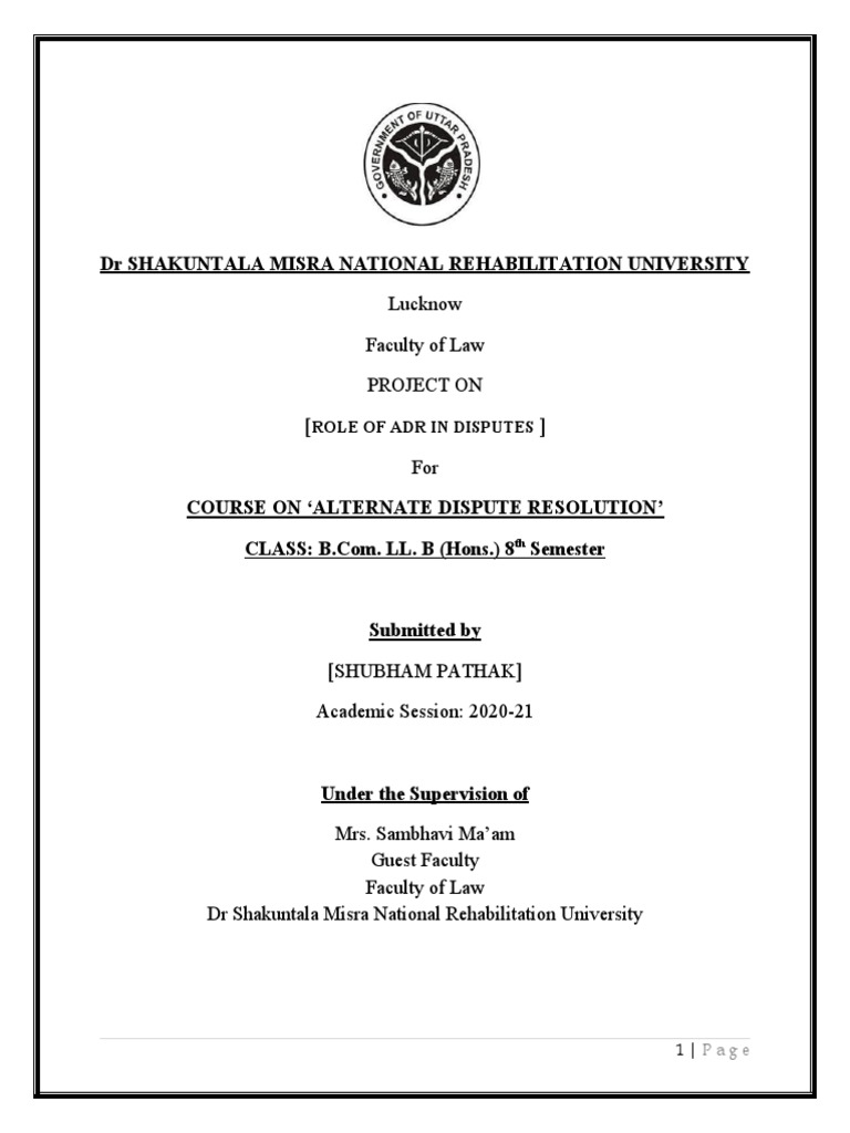 Shubham Pathak Adr Assignmenttt | PDF | Arbitration | Alternative ...