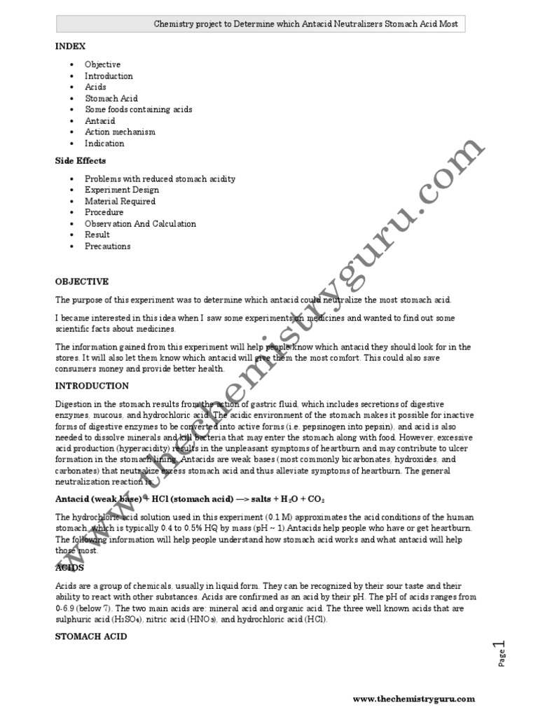Chemistry Project To Determine Which Antacid Neutralizers Stomach Acid ...
