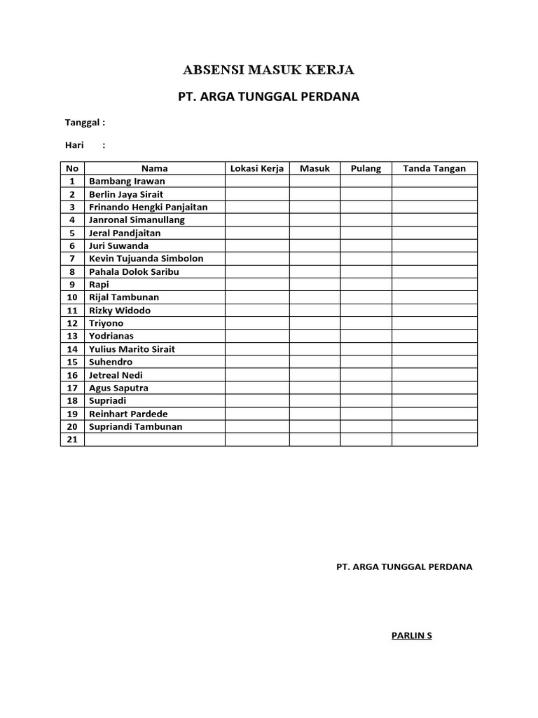 Absensi Masuk Kerja | PDF