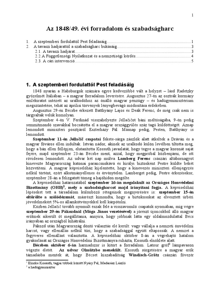Az 1848. Évi Forradalom És Szabadságharc | PDF