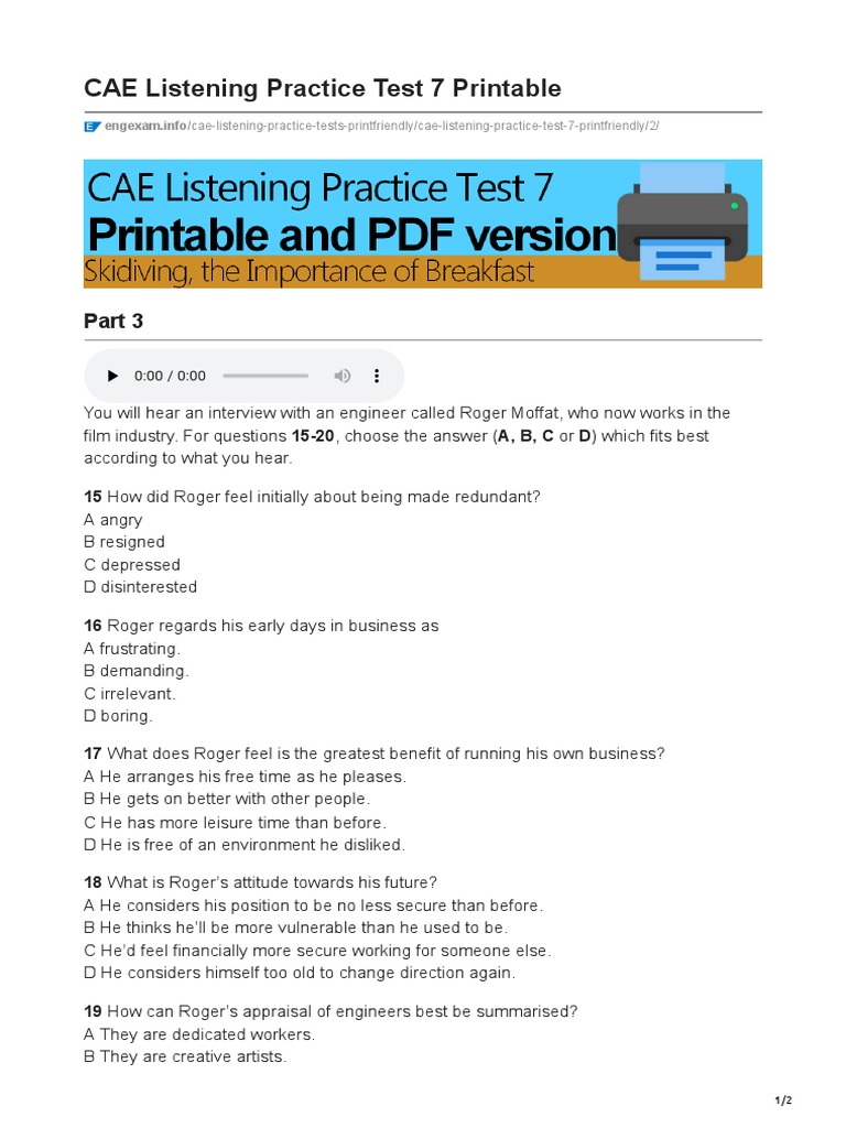 Engexam - info-CAE Listening Practice Test 7 Printable-1 | PDF | Social ...