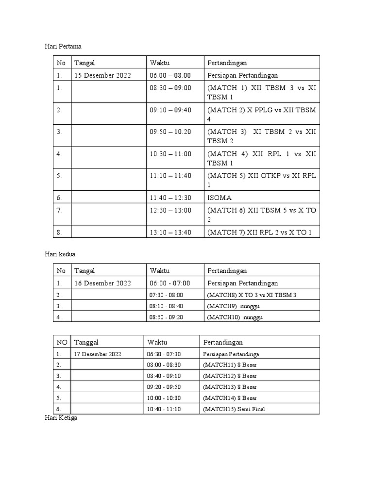 Jadwal Pertandingan Porak | PDF