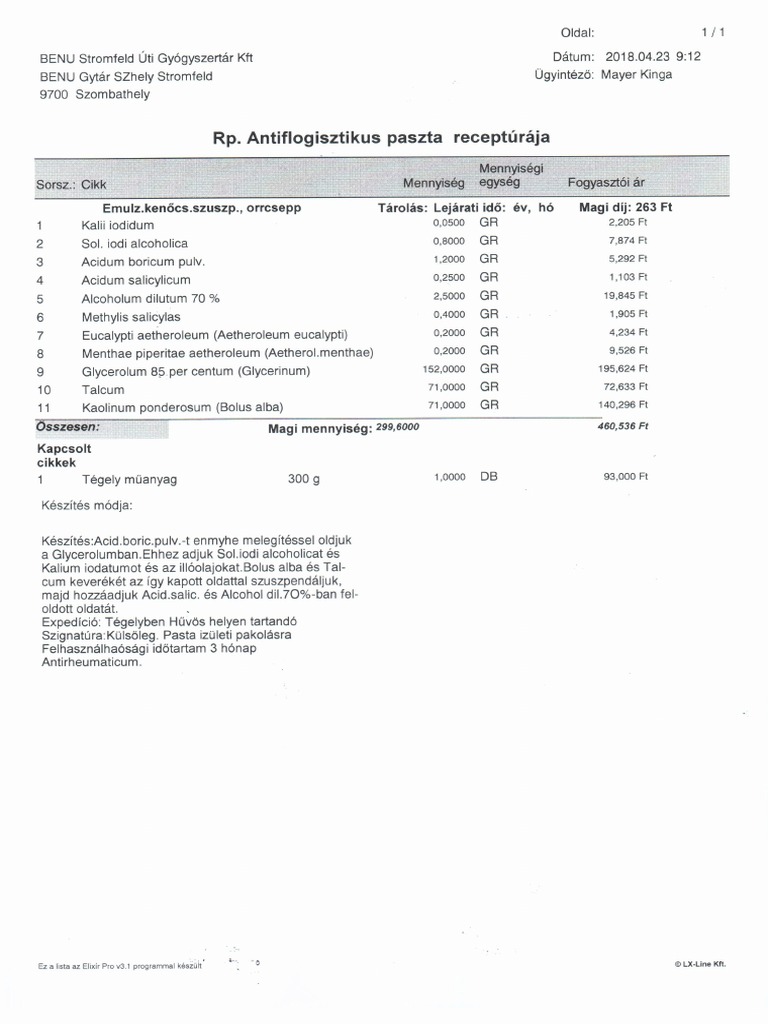 Antiflogisztikus Pakolas Receptura | PDF