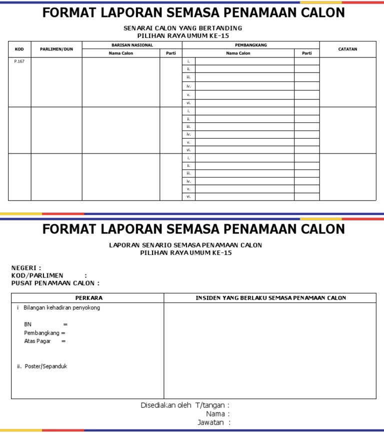 Laporan Penamaan Calon PRU Ke-15 | PDF