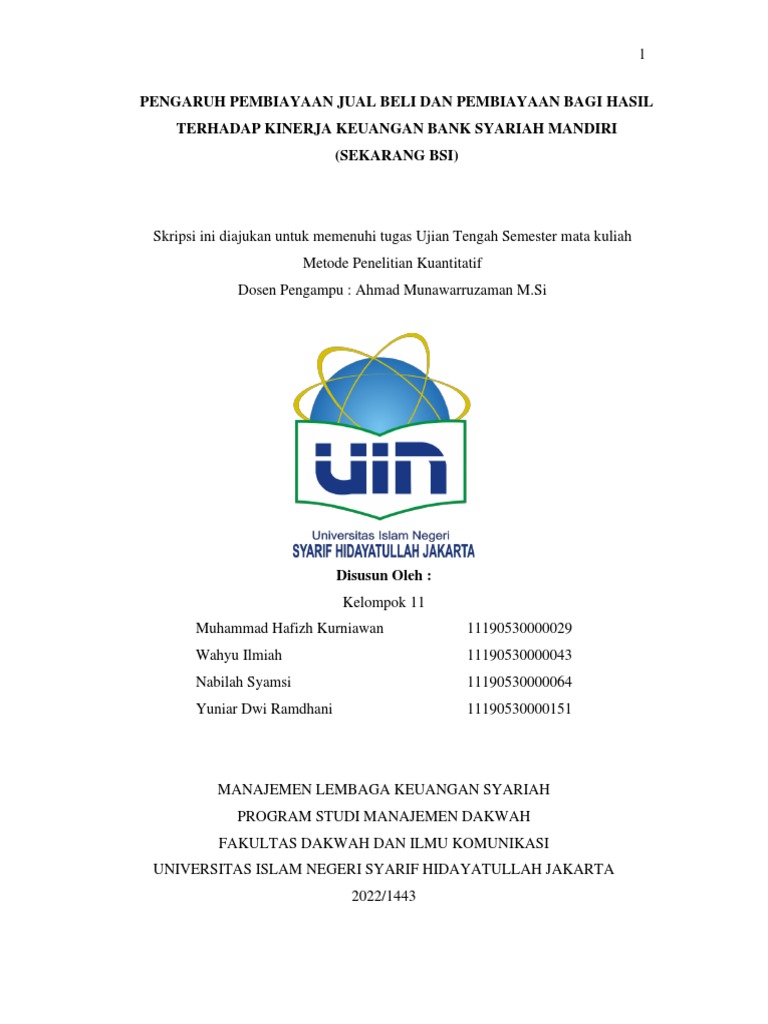 Pengaruh Pembiayaan Jual Beli Dan Pembiayaan Bagi Hasil Terhadap Kinerja Keuangan Bank Syariah ...