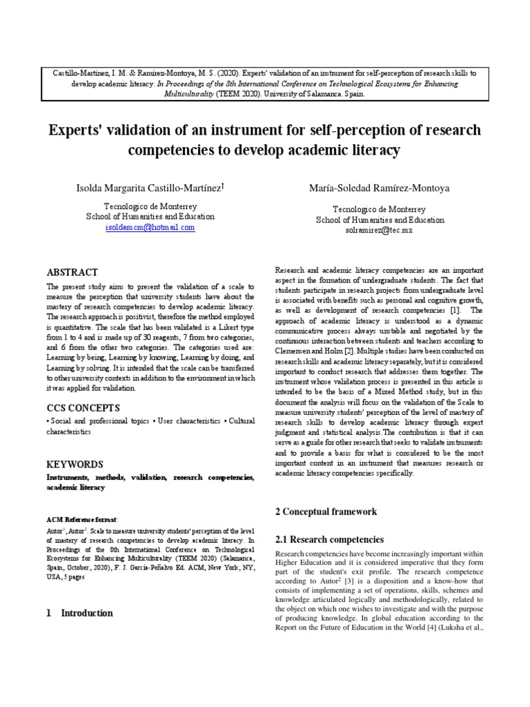 Expert S Validation of An Instrument For Self Perception of Research Skill To Develop Academic ...