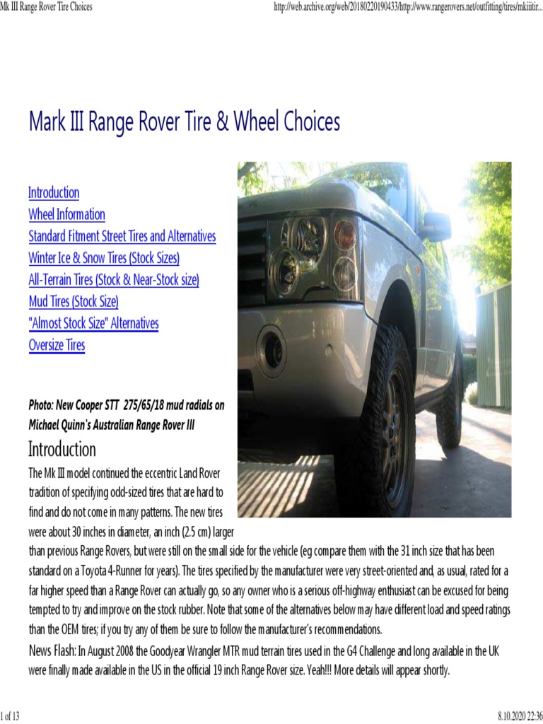 MK III Range Rover Tire Choices | PDF | Tire | Transport