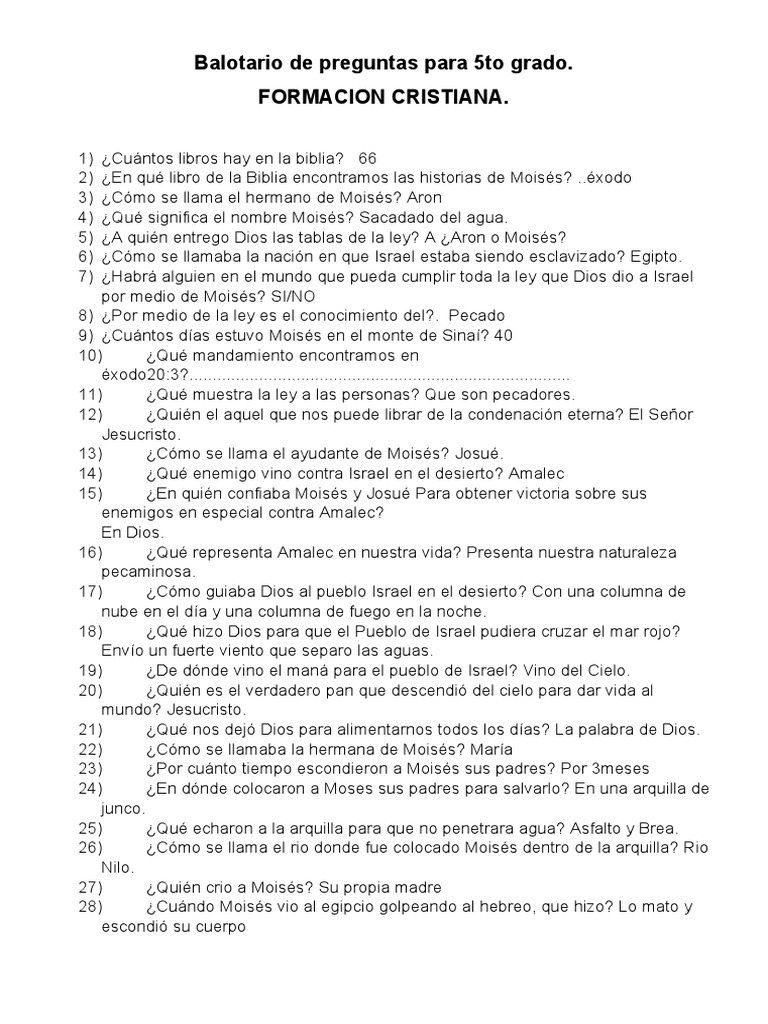 Balotario de Preguntas para 5to Grado | PDF | Moisés