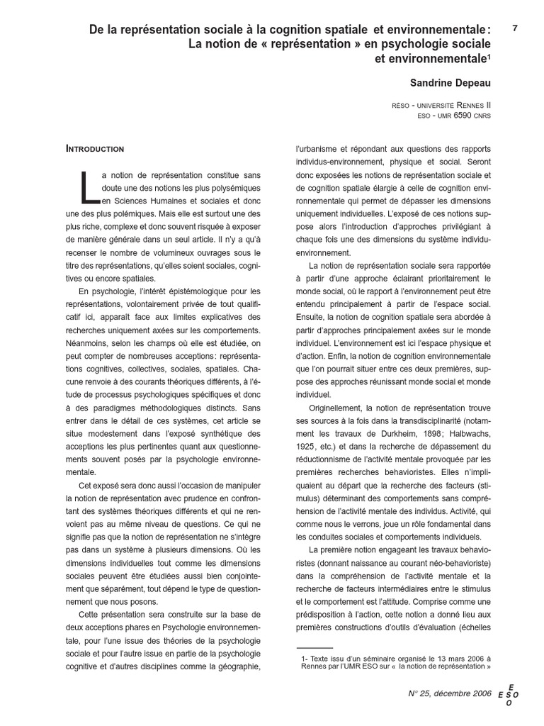 Depeau | PDF | Psychologie | Sciences cognitives