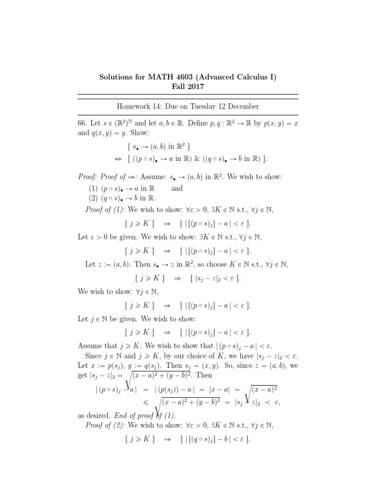 Solutions For MATH 4603 (Advanced Calculus I) | PDF | Spacetime | Metalogic
