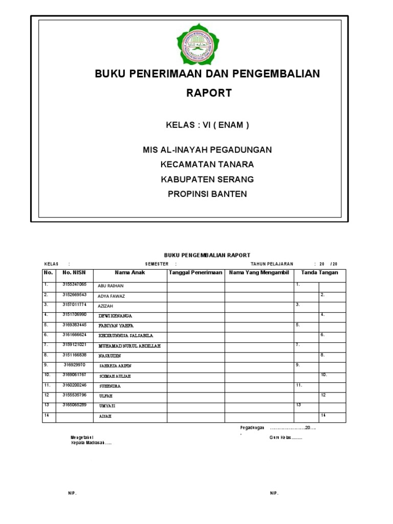 Dokumen - Tips - 02 Buku Penerimaan Dan Pengembalian Raport | PDF
