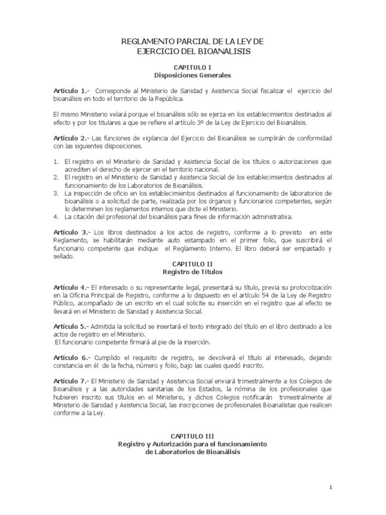 Reglamento Parcial de La Ley de Ejercicio Del Bioanálisis (Venzuela) | PDF | Trabajo Social ...