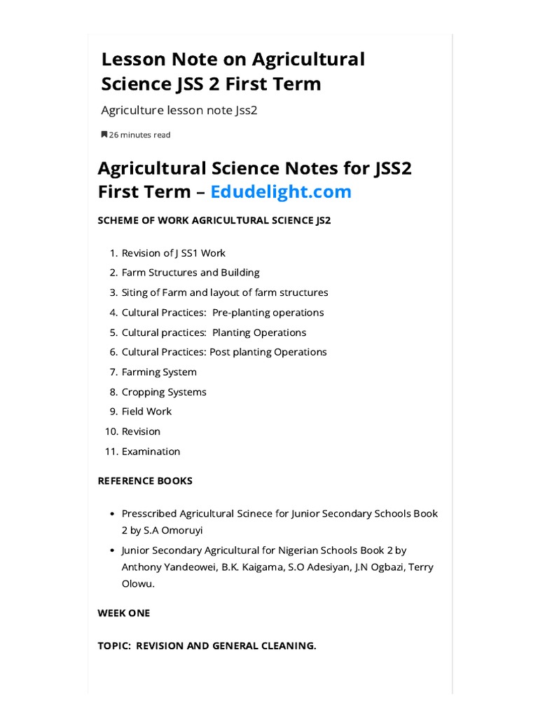 Agricultural Science JSS 2 First Term | PDF | Crop Rotation | Agriculture