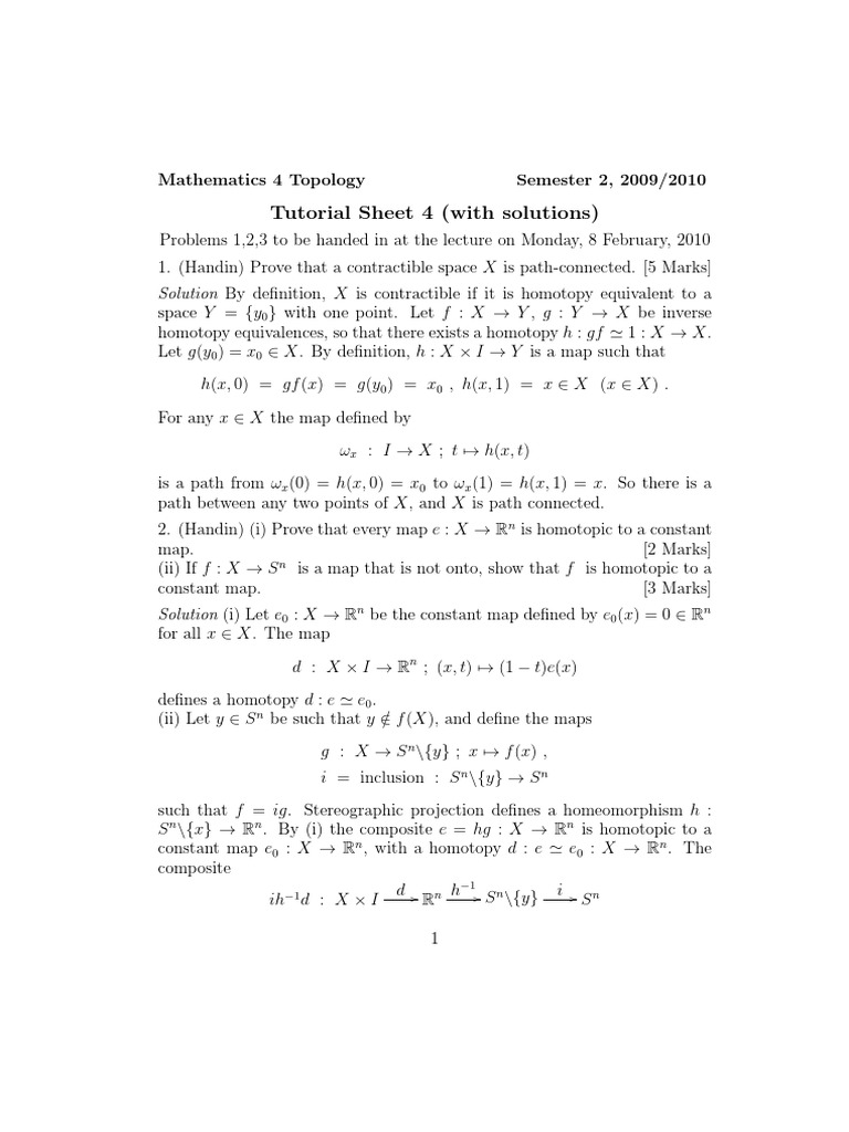Topology - Tutorial Sheet 4 (With Solutions) | PDF | Topological Spaces ...