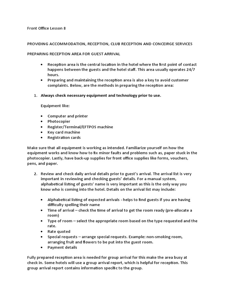 Front Office Lesson 8 | PDF | Payments | Receipt