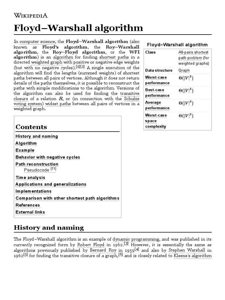 Floyd-Warshall Algorithm - Wikipedia | PDF | Mathematical Concepts ...