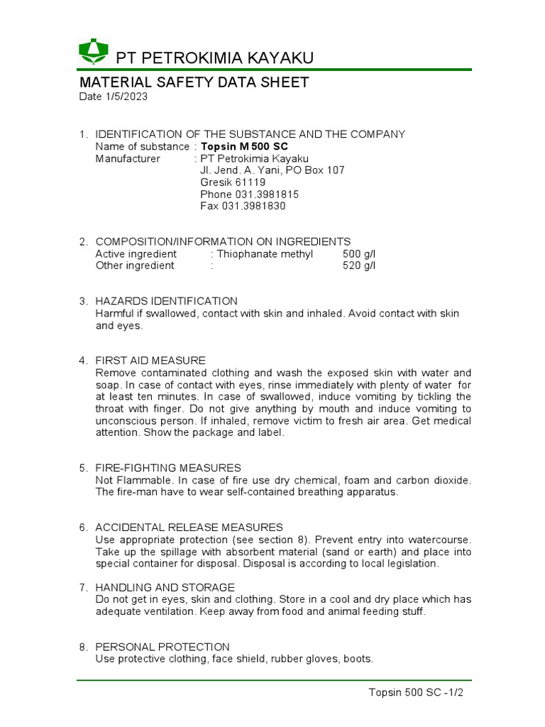 PT Petrokimia Kayaku: Material Safety Data Sheet | PDF | Self-Improvement