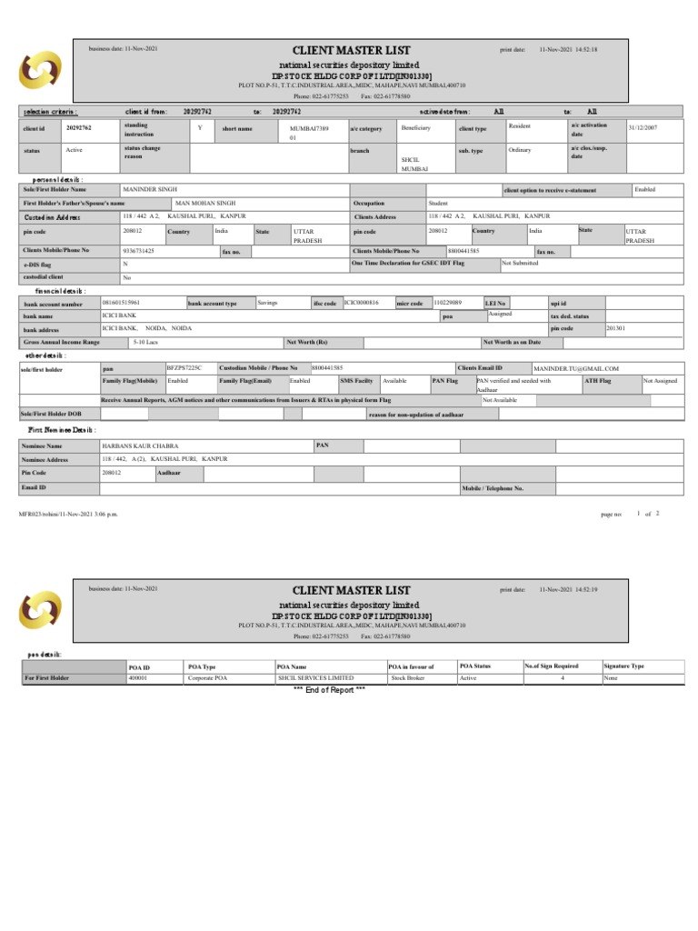Client Master List: National Securities Depository Limited | PDF ...