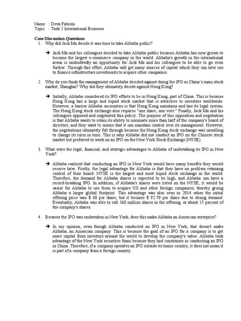 Case Study IPO Capital Market Alibaba - Deva Fabiola - IB | PDF ...