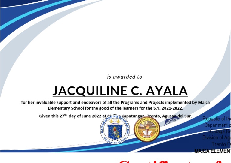 Certificate of Recognition To Pta Officials 2021-2022 | PDF