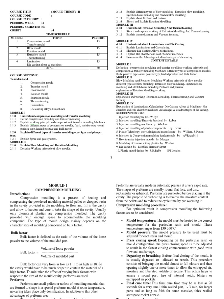Mould Theory 2 Note | PDF | Chemistry | Industrial Processes