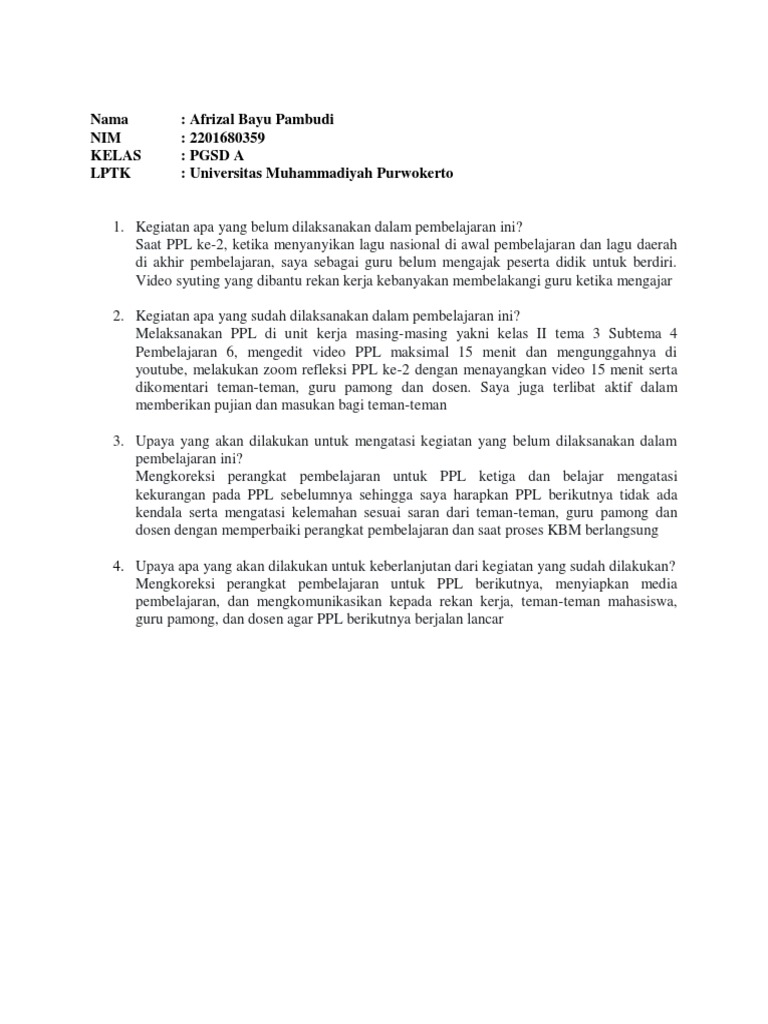 Refleksi PPL 2 | PDF