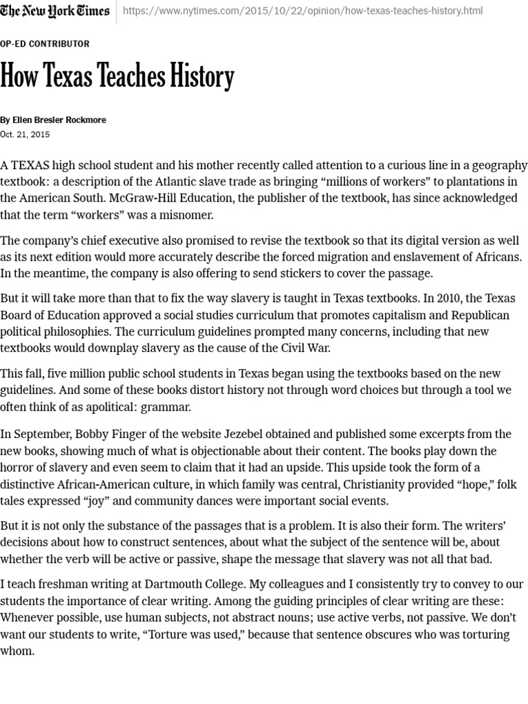 Texas Textbook Distortions on Slavery | PDF | Slavery | Subject (Grammar)