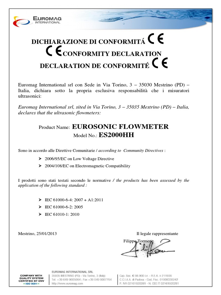 Dichiarazione Di Conformita ES2000HH2 | PDF