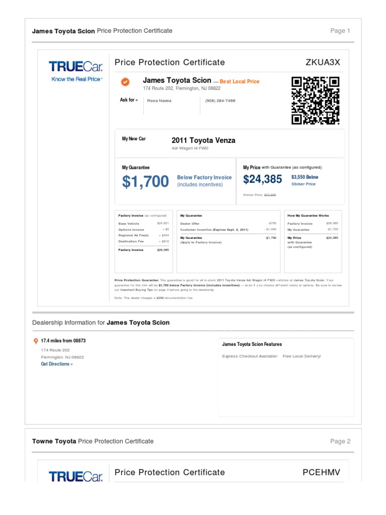Price Protection Certificate Zkua3X: James Toyota Scion | PDF | List ...
